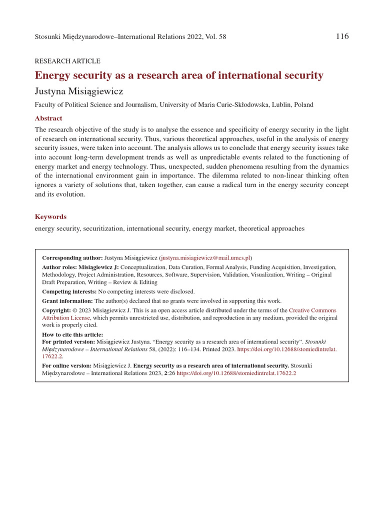 Energy Security As A Research Area | PDF | Market (Economics) | Energy ...