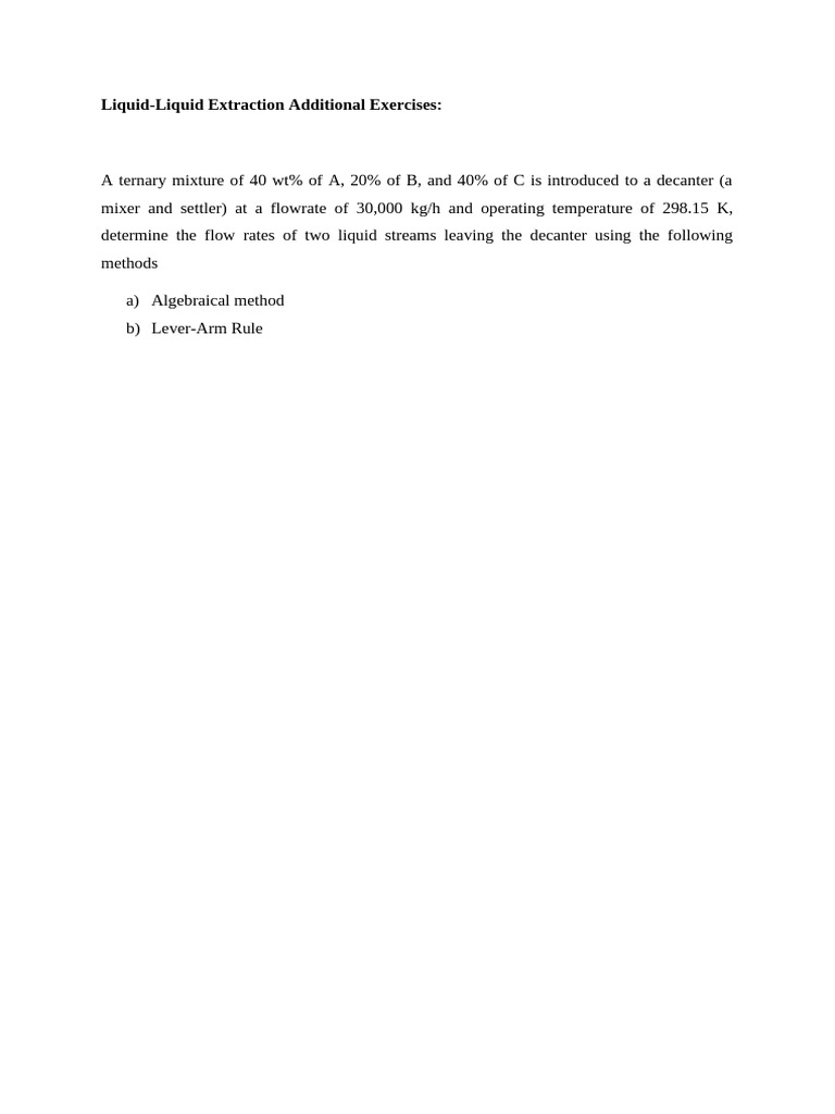 Liquid Liquid Extraction Additional Exercises | PDF