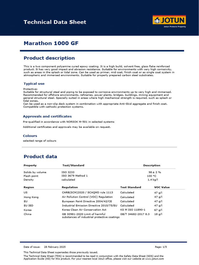 Marathon 1000 GF Technical Data Sheet | PDF | Paint | Corrosion
