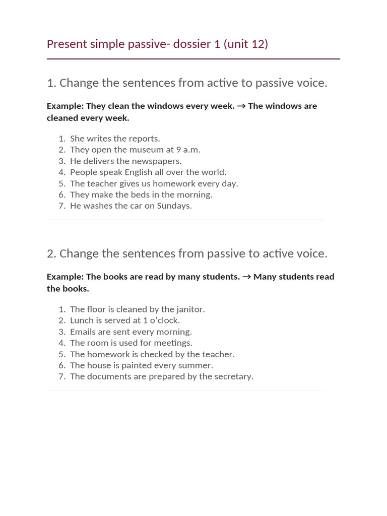 Present Simple Passive Dossier 1 | PDF