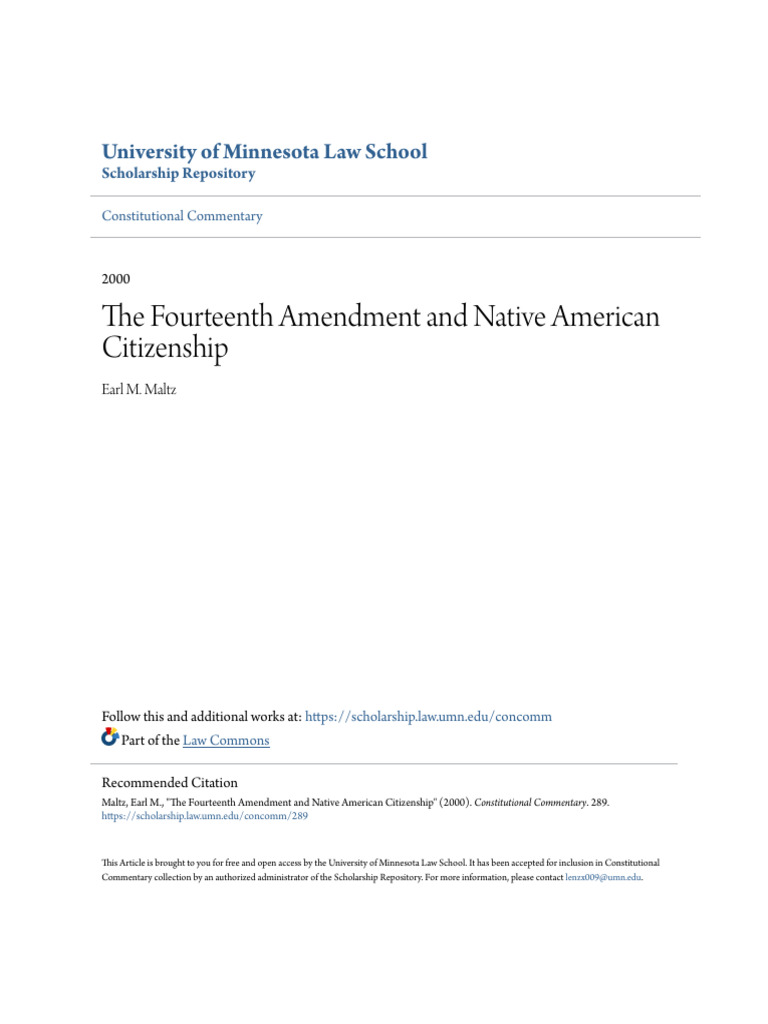 The Fourteenth Amendment and Native American Citizenship | PDF ...