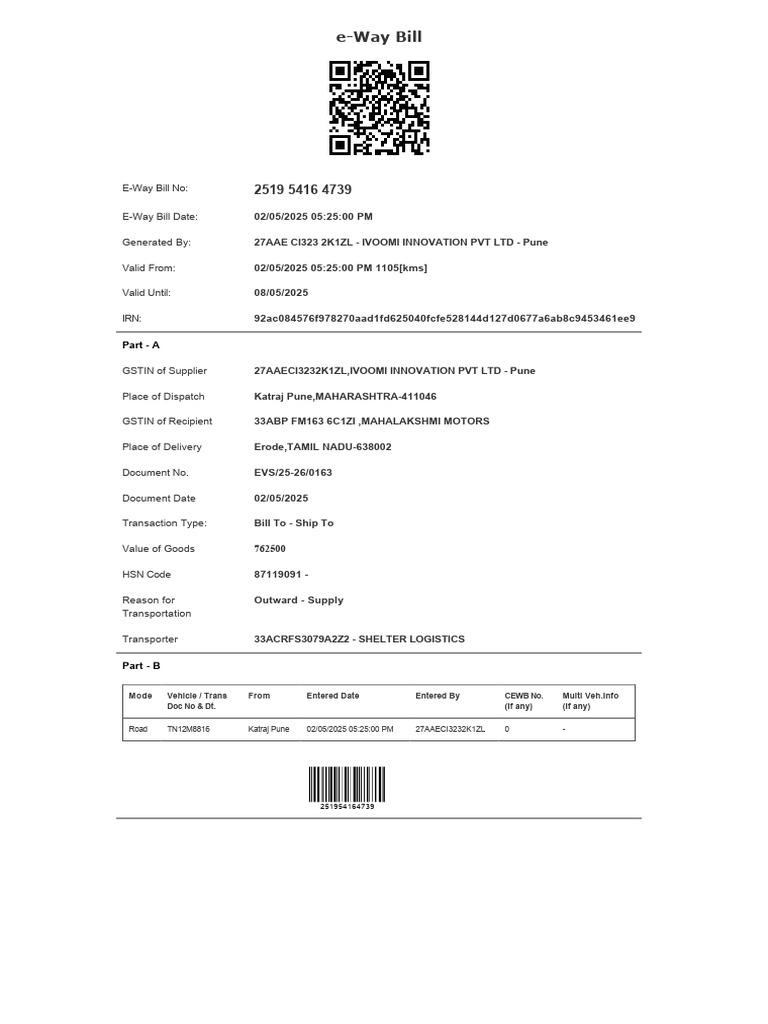 Comp0020 - Ewb - Ev - Evs-25-26-0163 Waybill | PDF