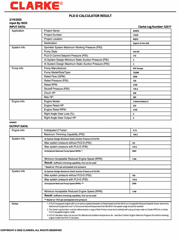Clarke PLD-D Calculator Result C18h0-Ufad22-D | PDF | Pump | Engines