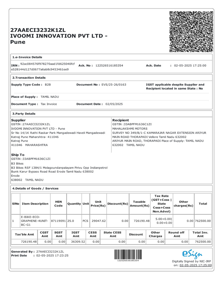 Comp0020 - Einv - Ev - Evs-25-26-0163 Invoice | PDF | Invoice | Business