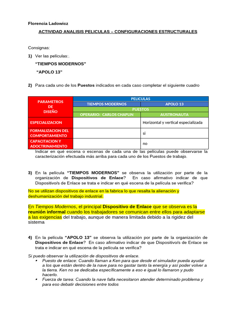 ACTIVIDAD OBLIGATORIA ANALISIS PELICULAS - Florencia Ladowicz | PDF