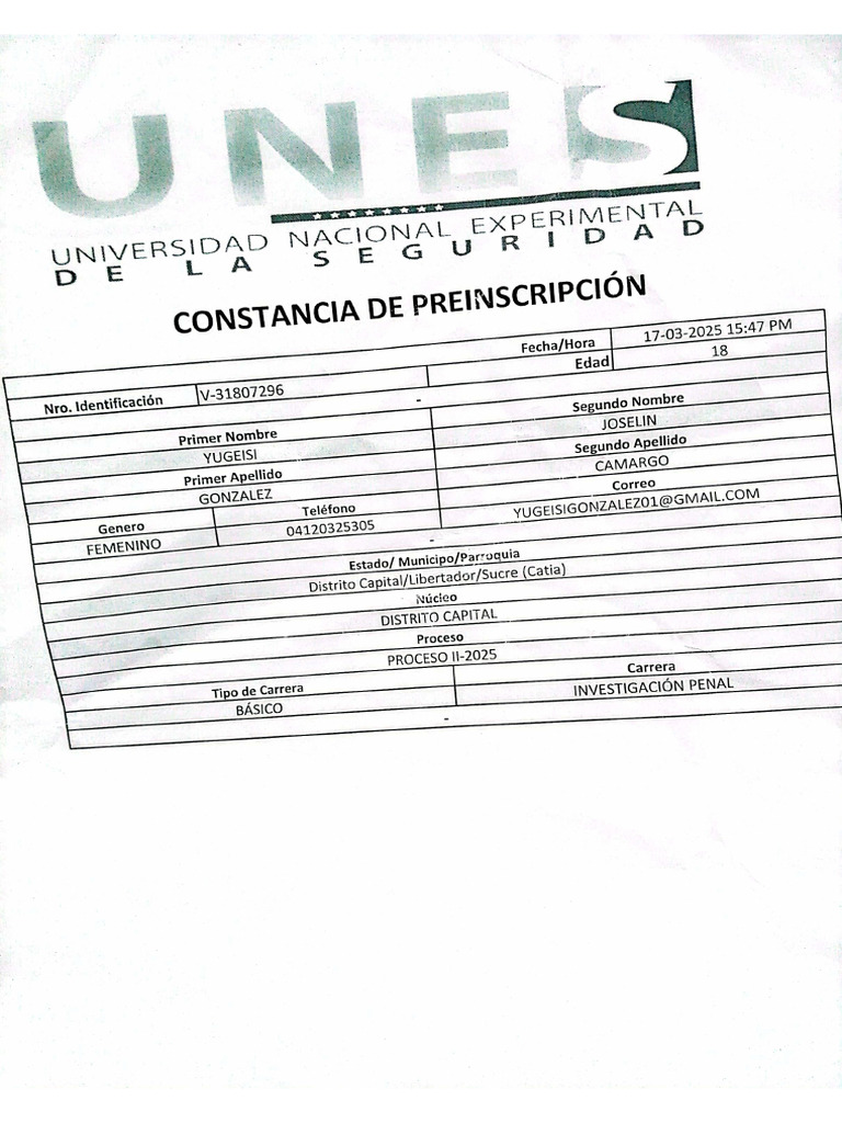 Constancia de Preinscripción | PDF