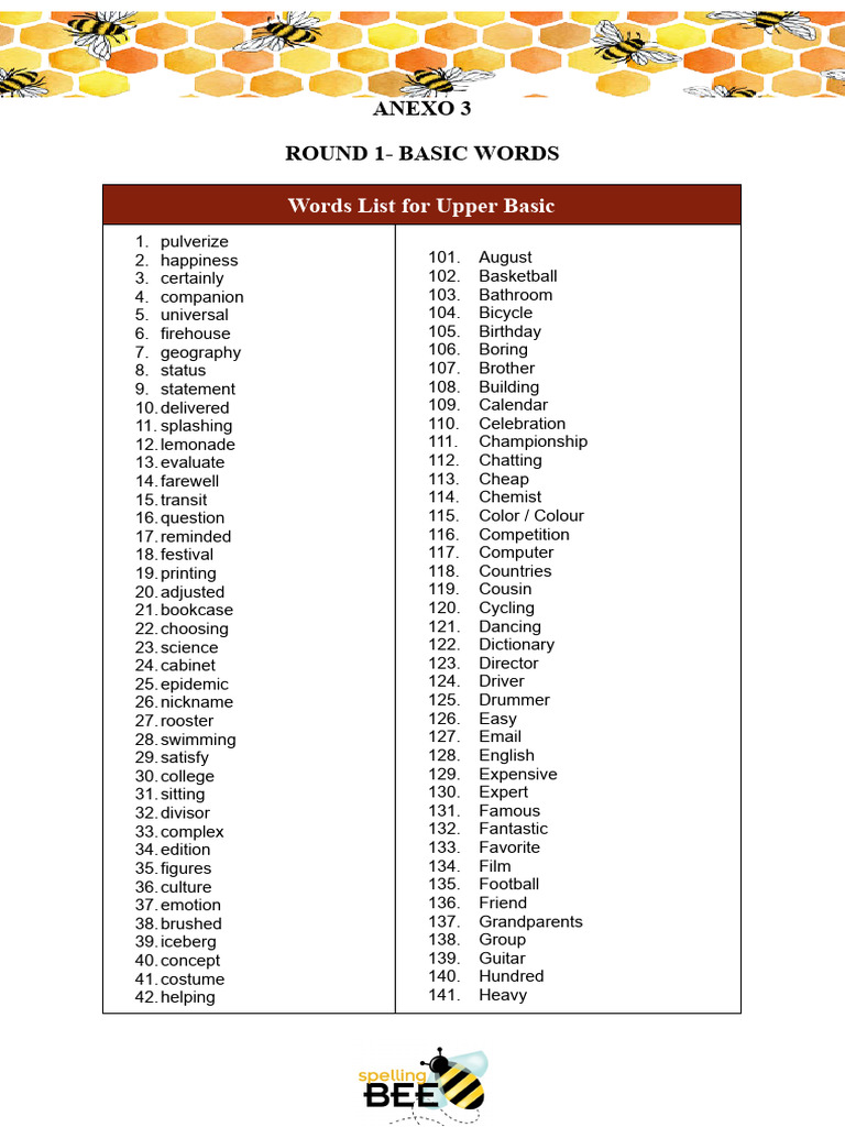 Upper Basic Vocabulary Word Lists | PDF