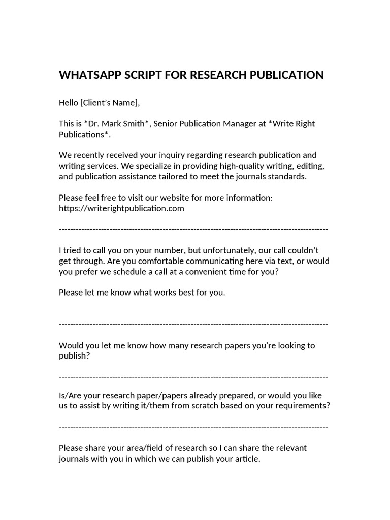 WHATSAPP SCRIPT FOR RESEARCH PUBLICATION | PDF | Academic Publishing