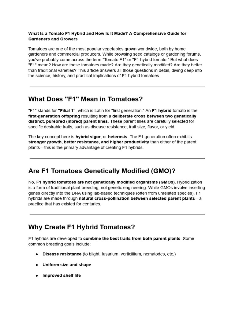 What is a Tomato F1 Hybrid and How is It Made | PDF | Hybrid (Biology ...