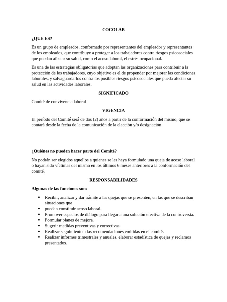 Qué es Cocolab y su función laboral | PDF