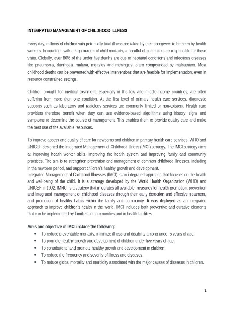 IMCI Guidelines for Childhood Illnesses | PDF | Malnutrition ...