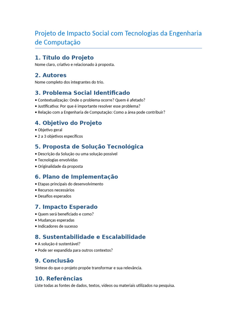Template Projeto Impacto Social EngComp | PDF