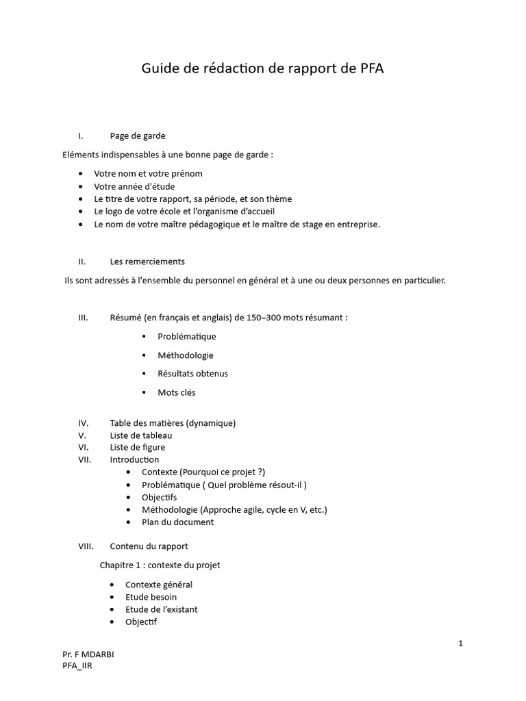 Guide de rédaction de rapport PFA | PDF