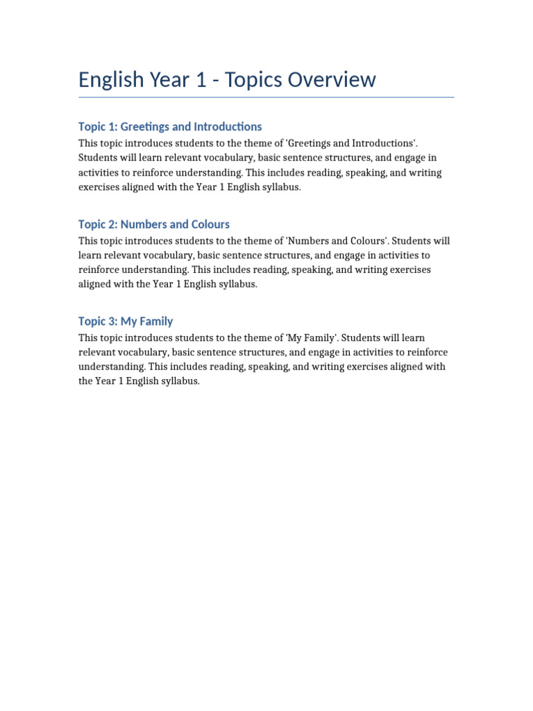 English Year 1 | PDF