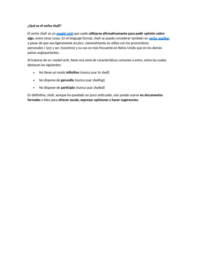 Qué es el verbo shall | PDF | Verbo | Asunto (gramática)