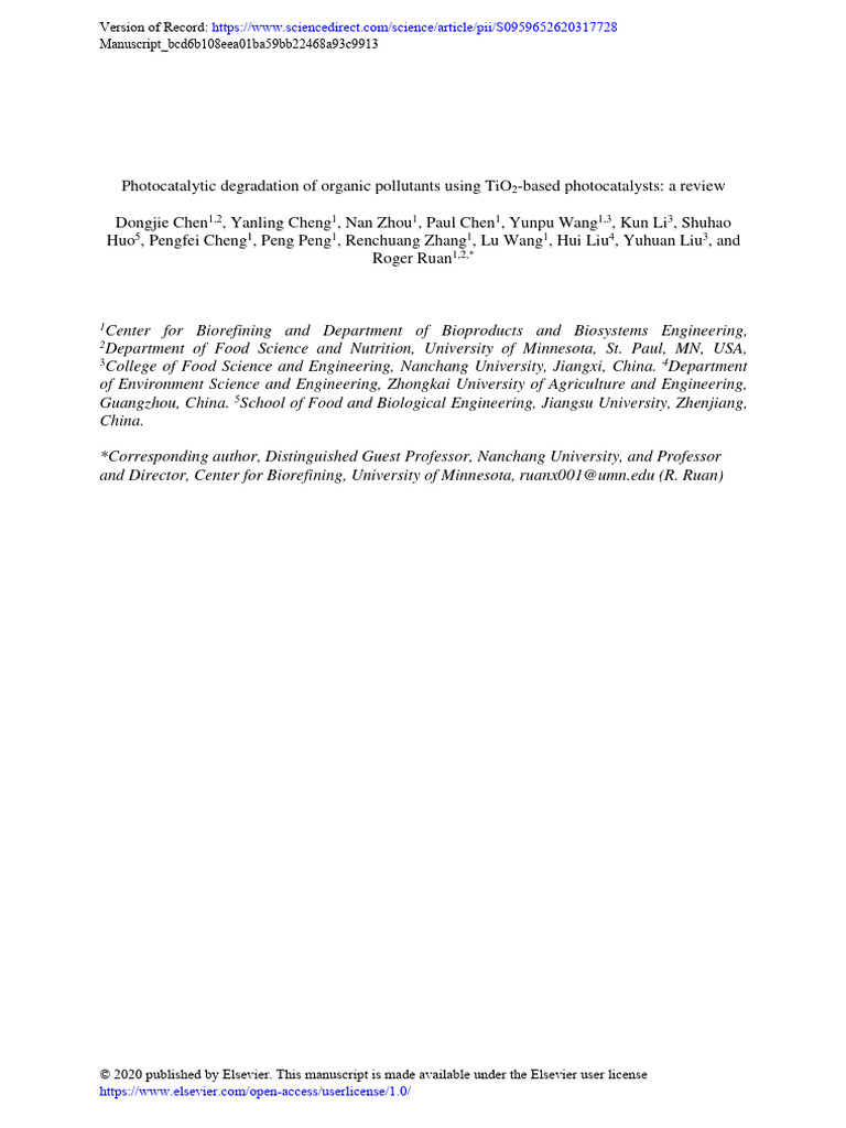 Photocatalytic degradation of organic pollutants using TiO2-based ...
