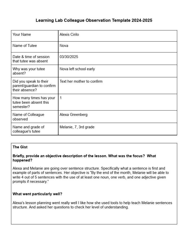 Lesson Plan 7 - Colleague Observation | PDF | Learning | Reading ...