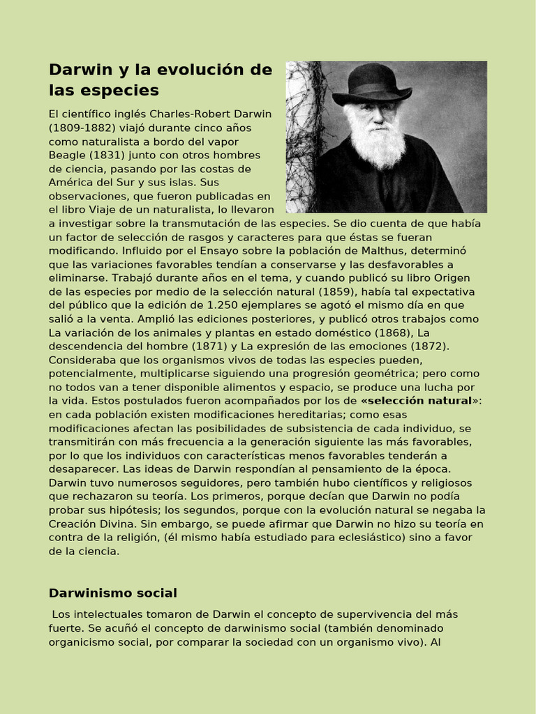 Darwin y La Evolución de Las Especies | PDF | Charles Darwin | Evolución