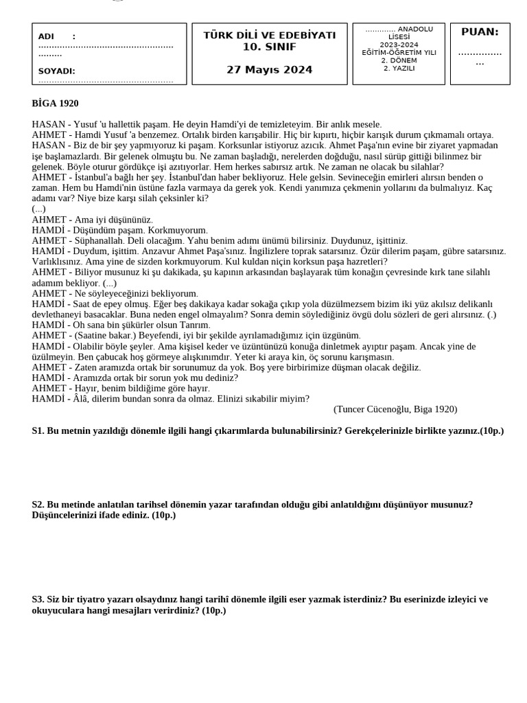 10 TDE 2.2 Yazili | PDF