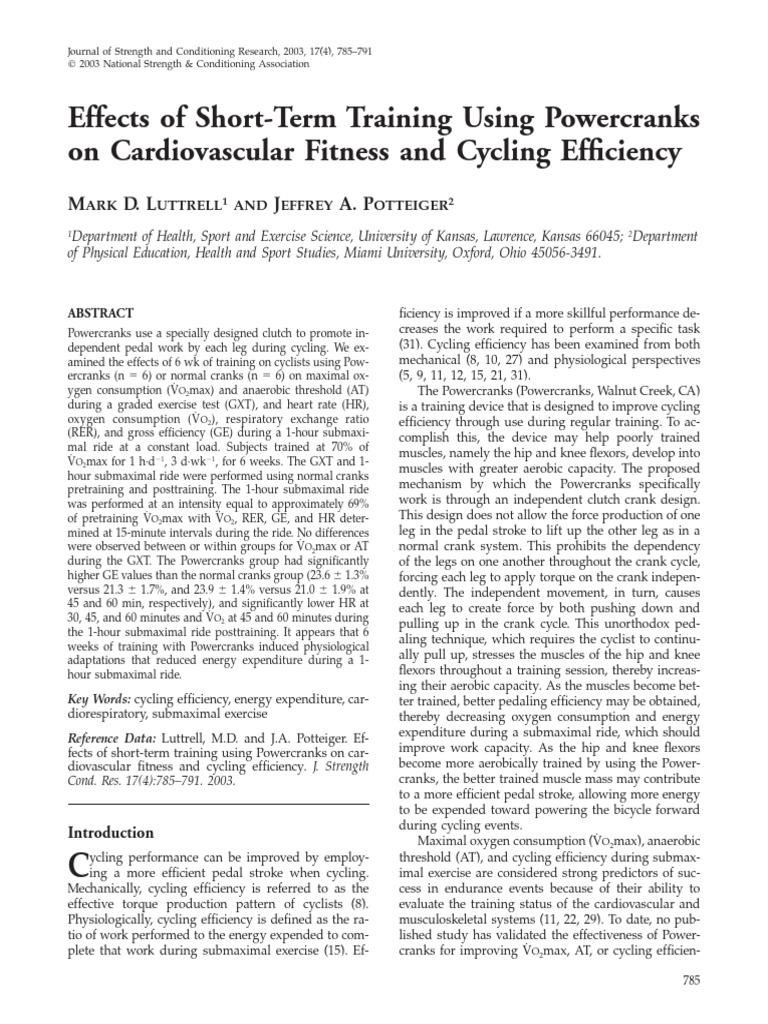 Effects of Short-Term Training Using Powercranks | PDF | Student's T ...