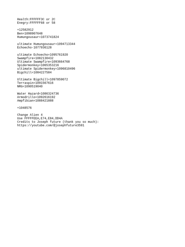 Aliens Codes (Credits To Joseph Future) | PDF