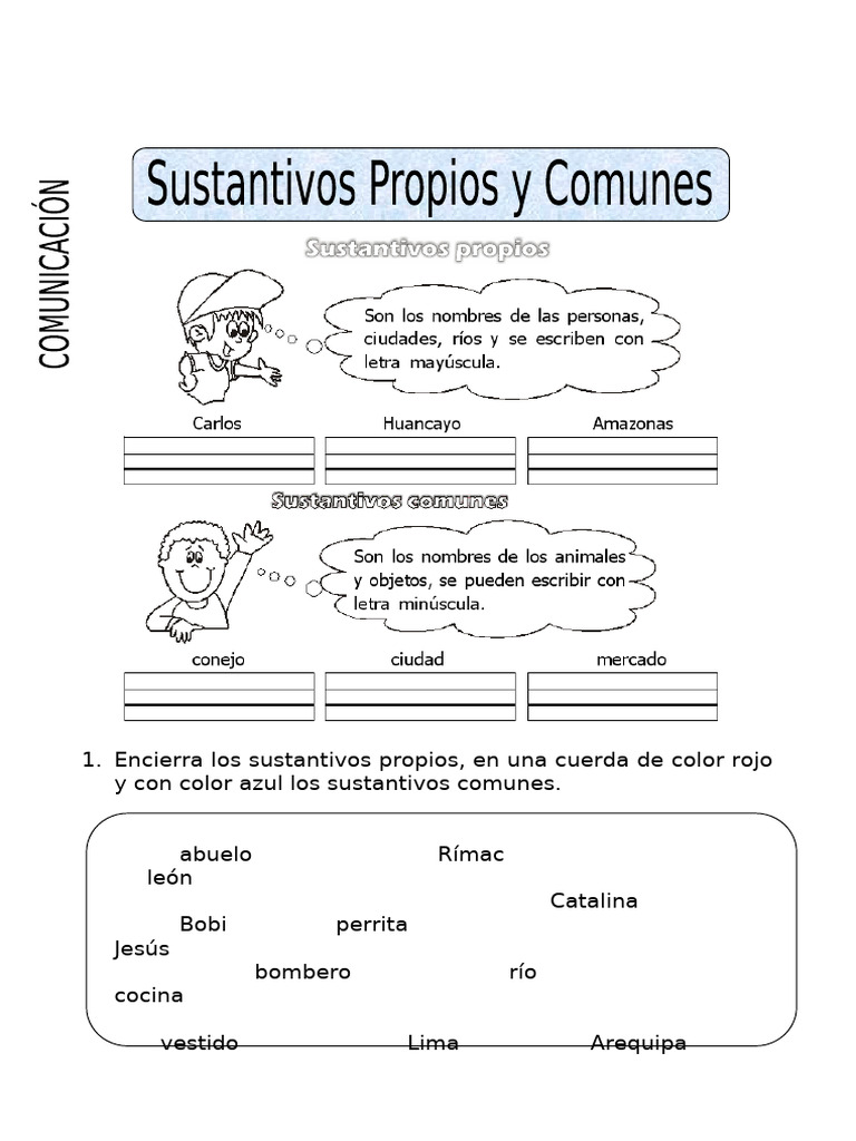 Ejercicio de Sustantivos Propios y Comunes | PDF