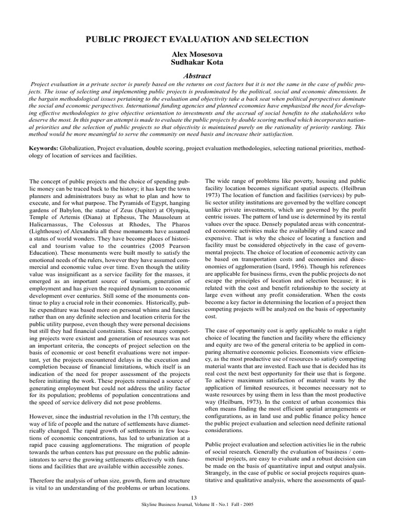 Public Project Evaluation and Selection | PDF | Cost–Benefit Analysis ...