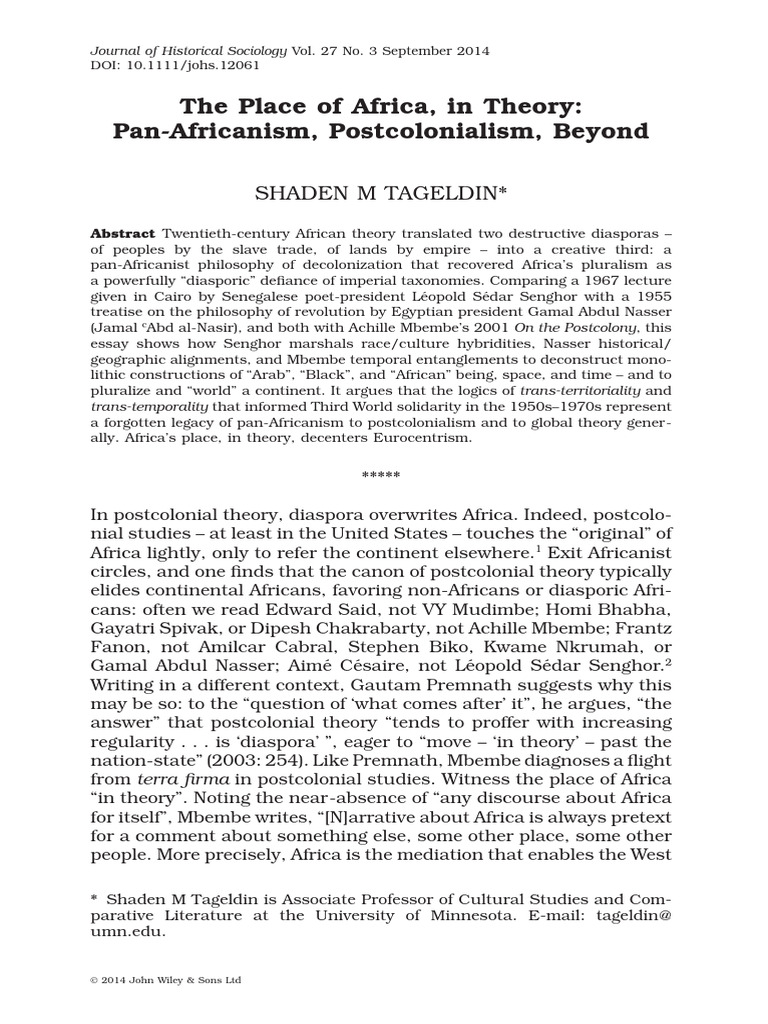 J Historical Sociology - 2014 - Tageldin - The Place of Africa in ...