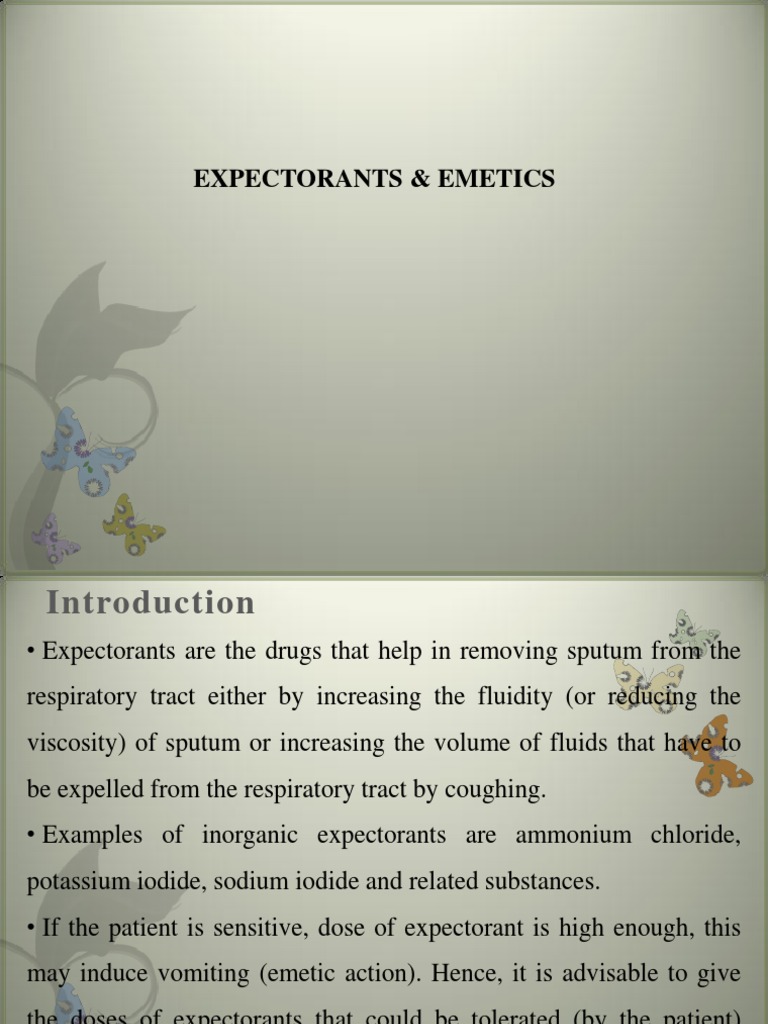 Expectorants and Emetics Overview | PDF | Vomiting | Drugs