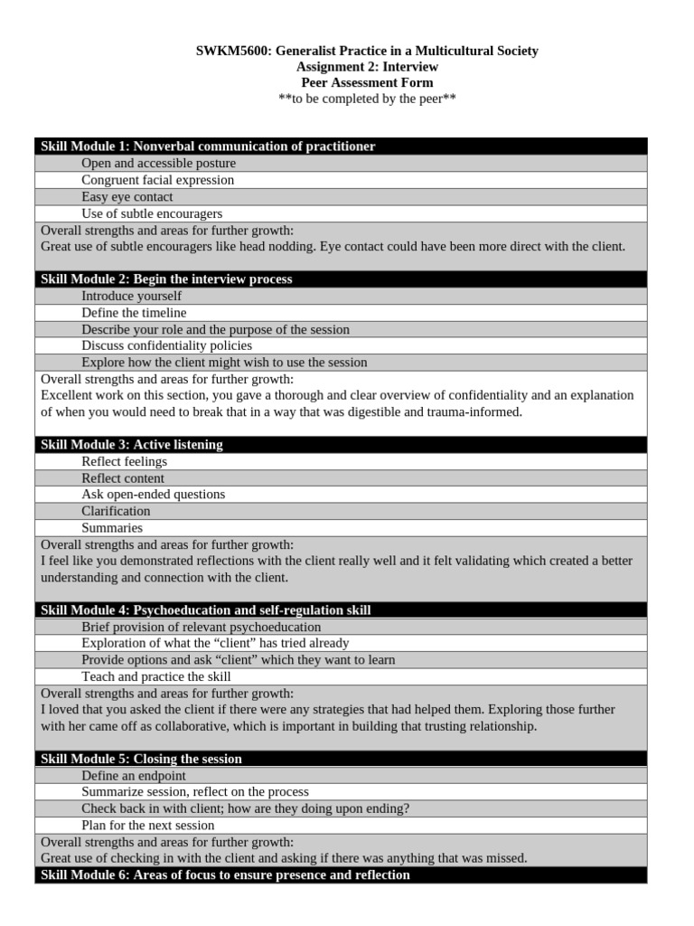 Peer Assessment for Interview Skills | PDF | Social Psychology | Cognition