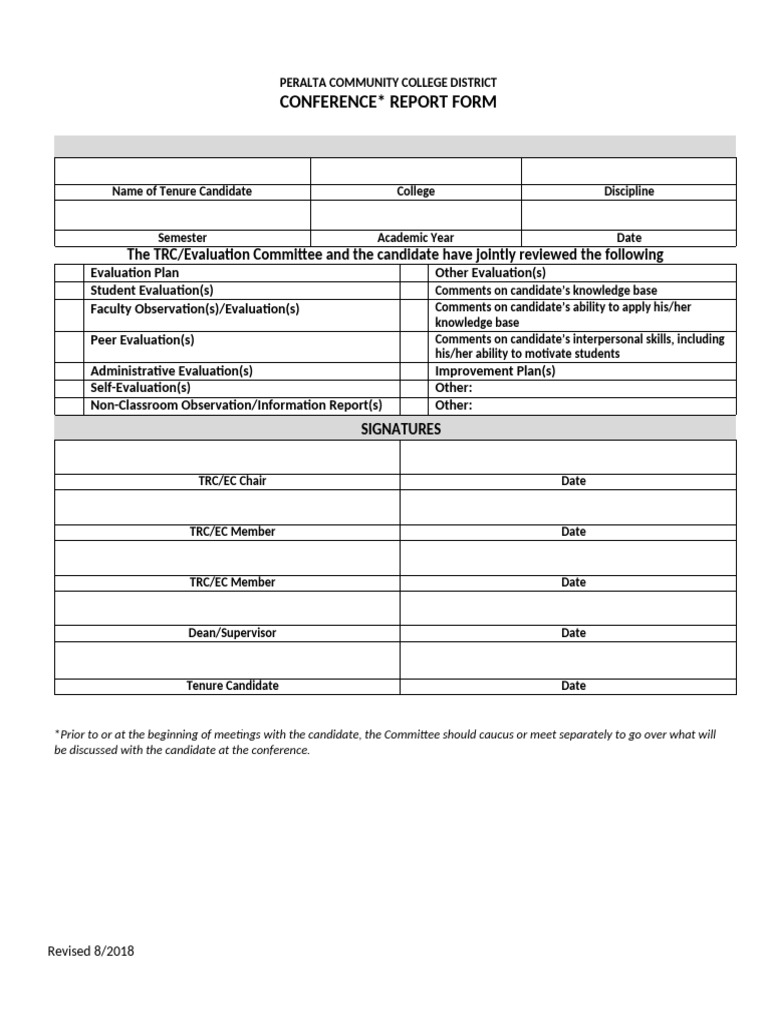 Tenure Candidate Conference Report Form | PDF