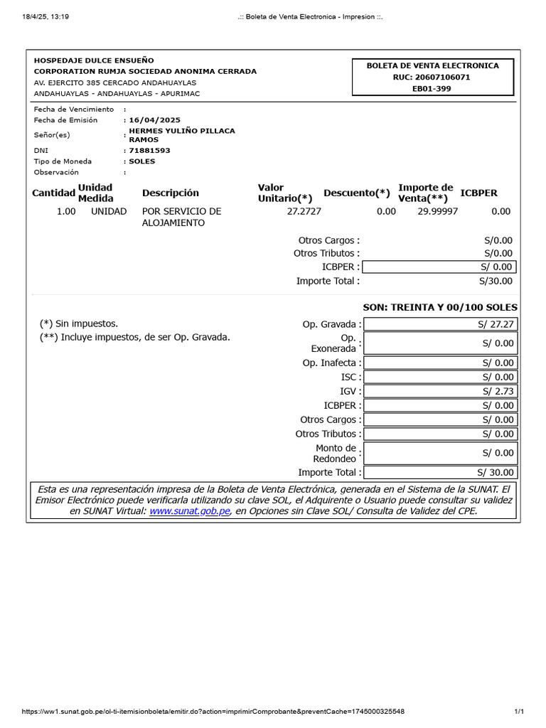 Boleta de Venta Electronica - Impresion ___ | PDF