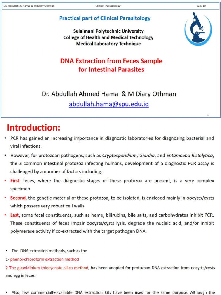 Lab.10 DNA Extraction of Parasite | PDF