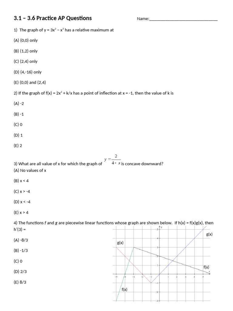 AP CALCULUS Ap - Questions - 3.1 - 3.6 | PDF | Function (Mathematics ...