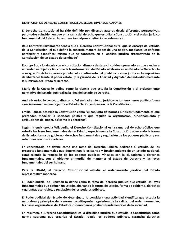 Definicion de Derecho Constitucional Según Diversos Autores | PDF ...