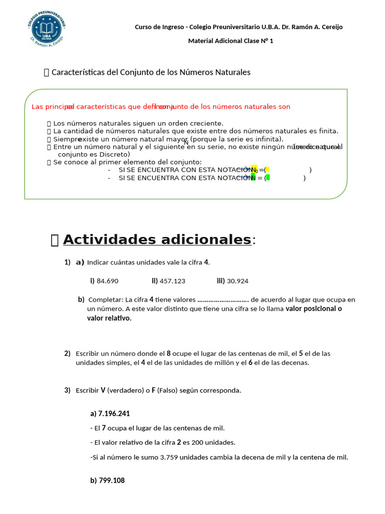 Clase 1 Matematicas | PDF | Número natural | Notación Matemática