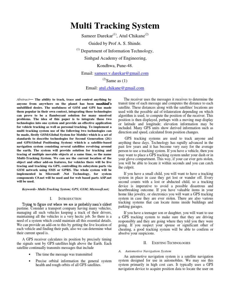 Multi Tracking System: Sameer Darekar, Atul Chikane | Download Free PDF ...