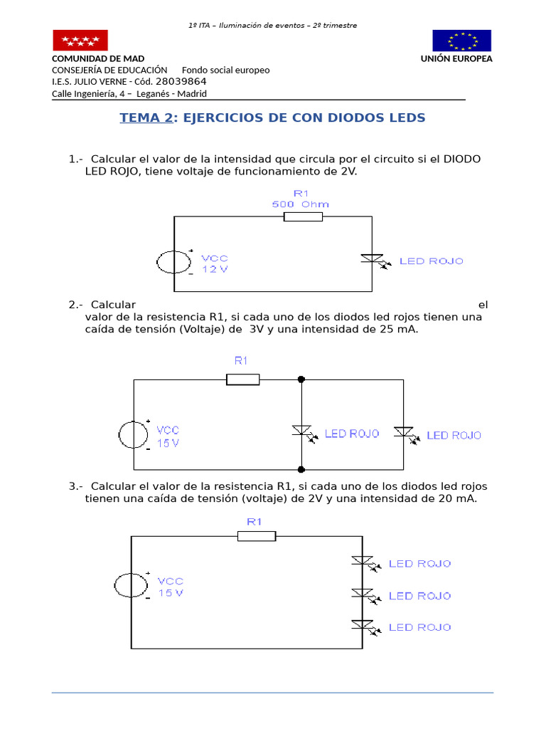 Ejercicios Tema 2 Problemas Cálculos de Diodos Led II | PDF | Diodo emisor de luz | Red eléctrica
