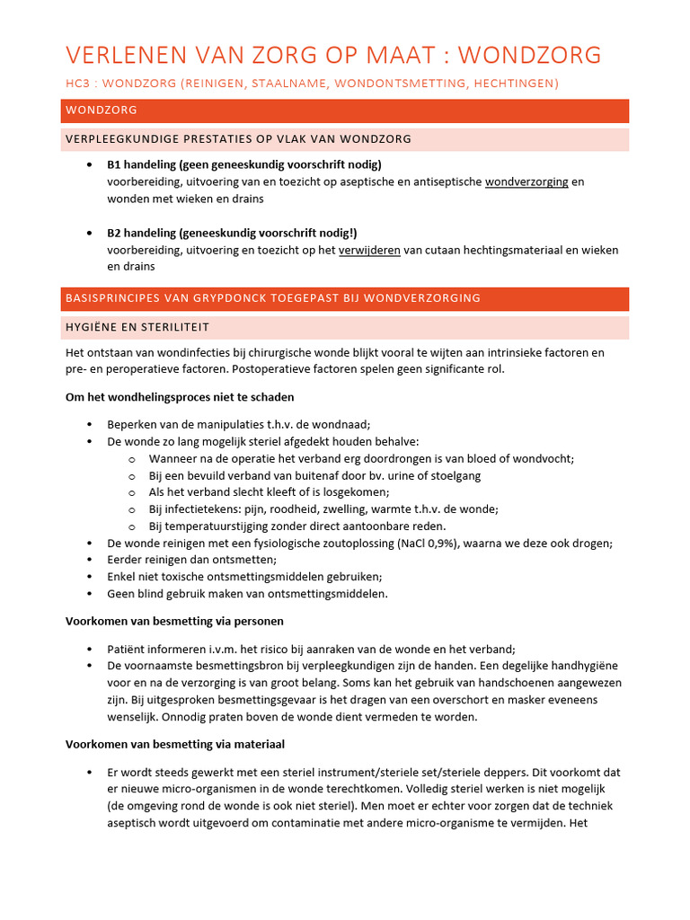 WONDZORG Les 3 - Reinigen, Staalname, Wondontsmetting, Hechtingen | PDF