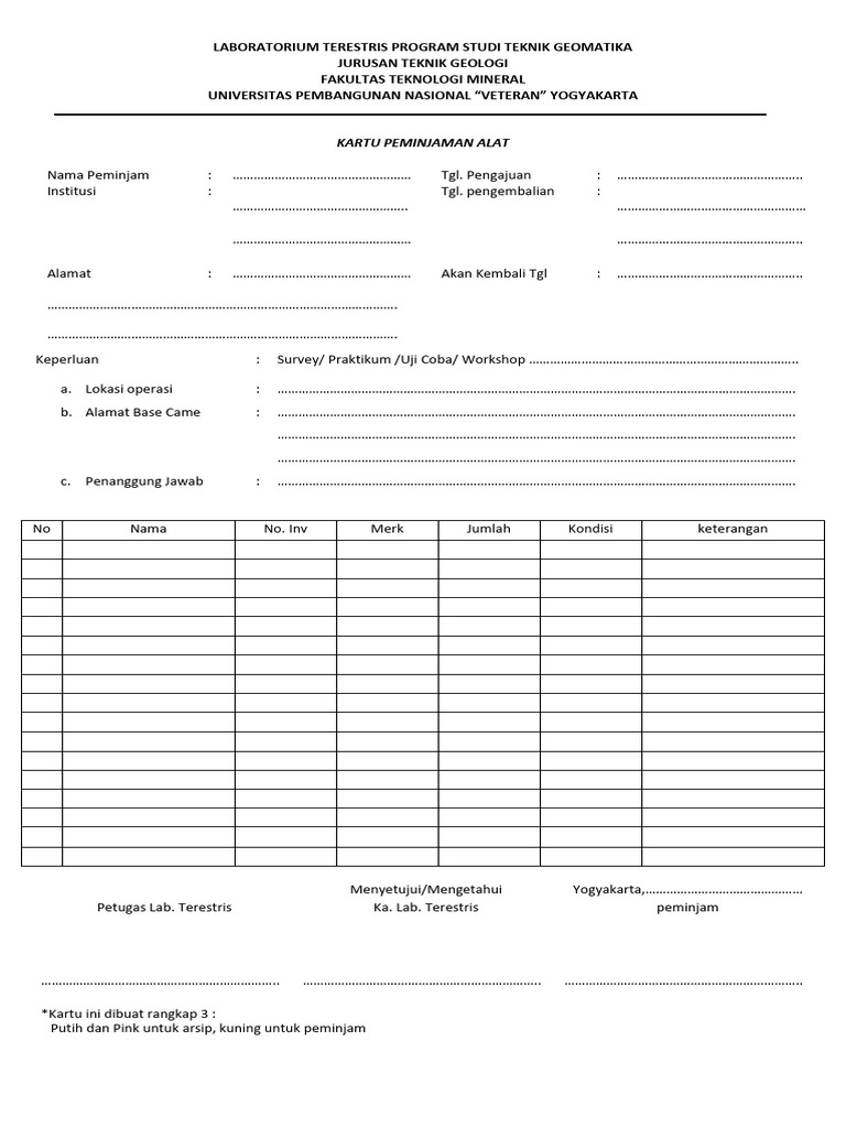Kartu Peminjaman Alat Laboratorium | PDF