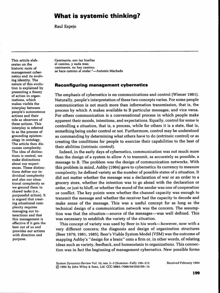 What Is Systemic Thinking - 1994 | PDF | Thought | System