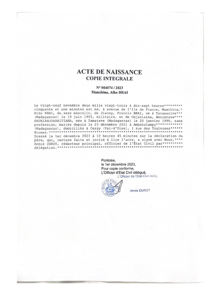 Acte de Naissance | PDF