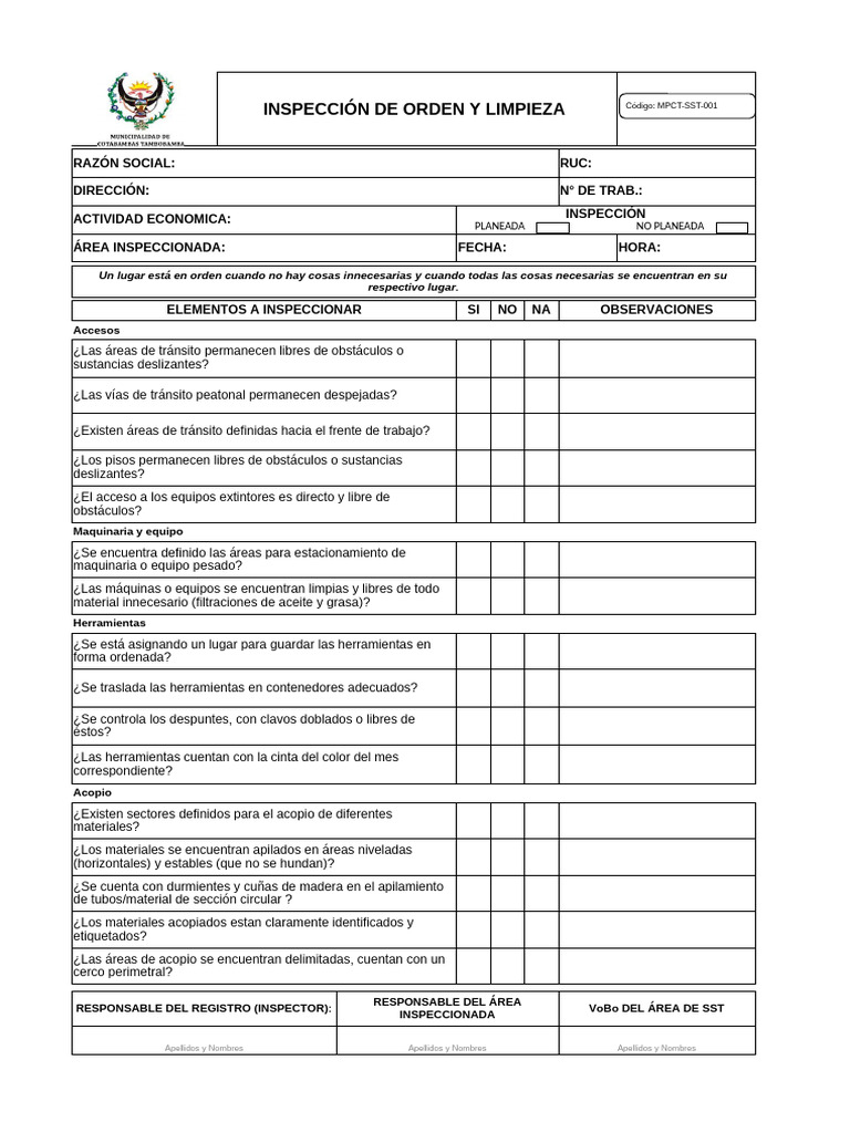 Inspección de orden y limpieza (1) | PDF