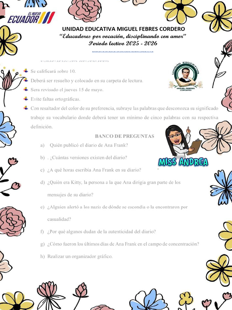 ACtIVIDAD LENGUA LECtURA | PDF | Anne Frank | El Holocausto