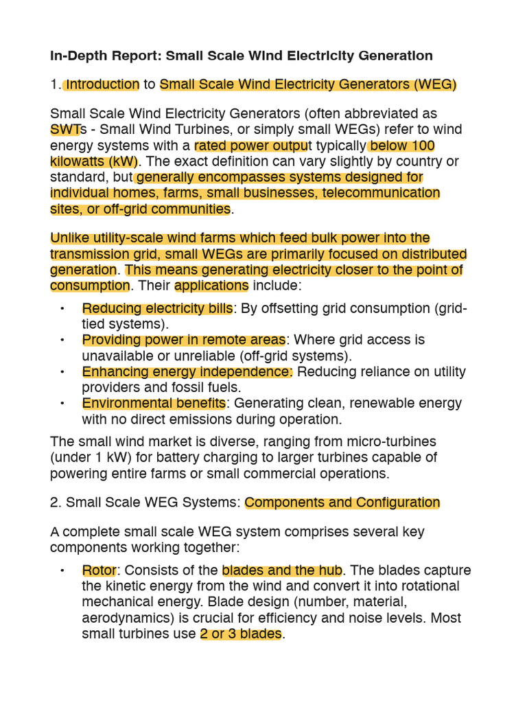 Notes On Small Scale Wind Turbine | PDF | Wind Power | Wind Turbine