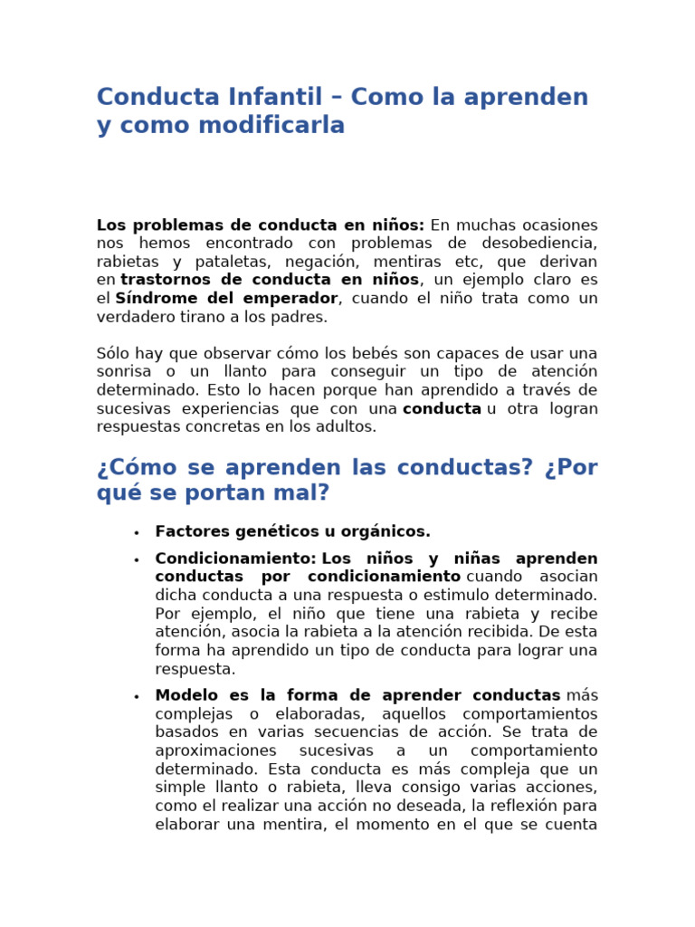 Modificación de Conducta Infantil | PDF | Comportamiento | Aprendizaje