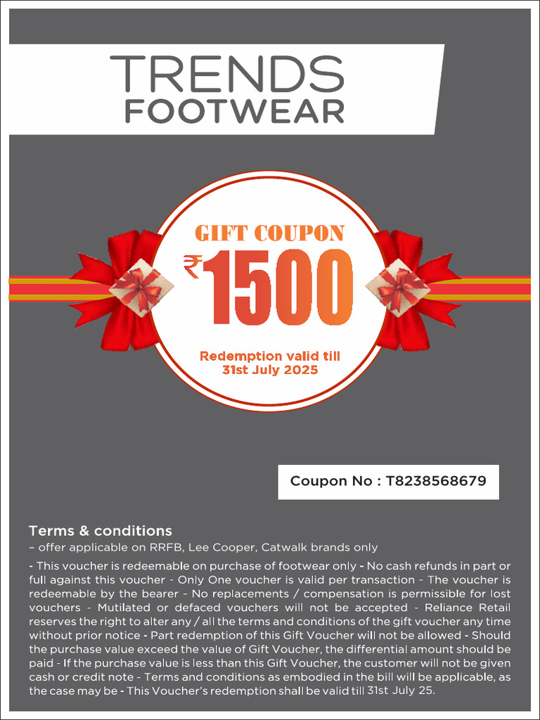 Redemption Valid Till 31st July 2025: Coupon No: T8238568679 | PDF