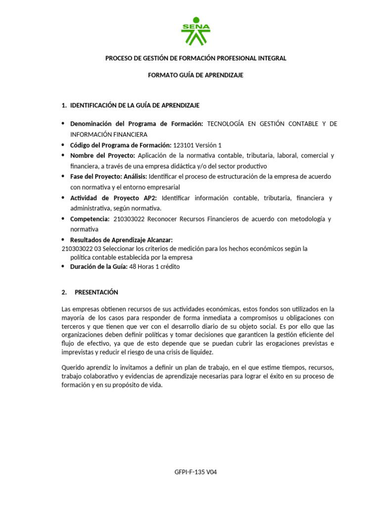 GFPI-F-135 - Guía Efectivo y Equivalente NICOOOL | PDF | Bancos ...