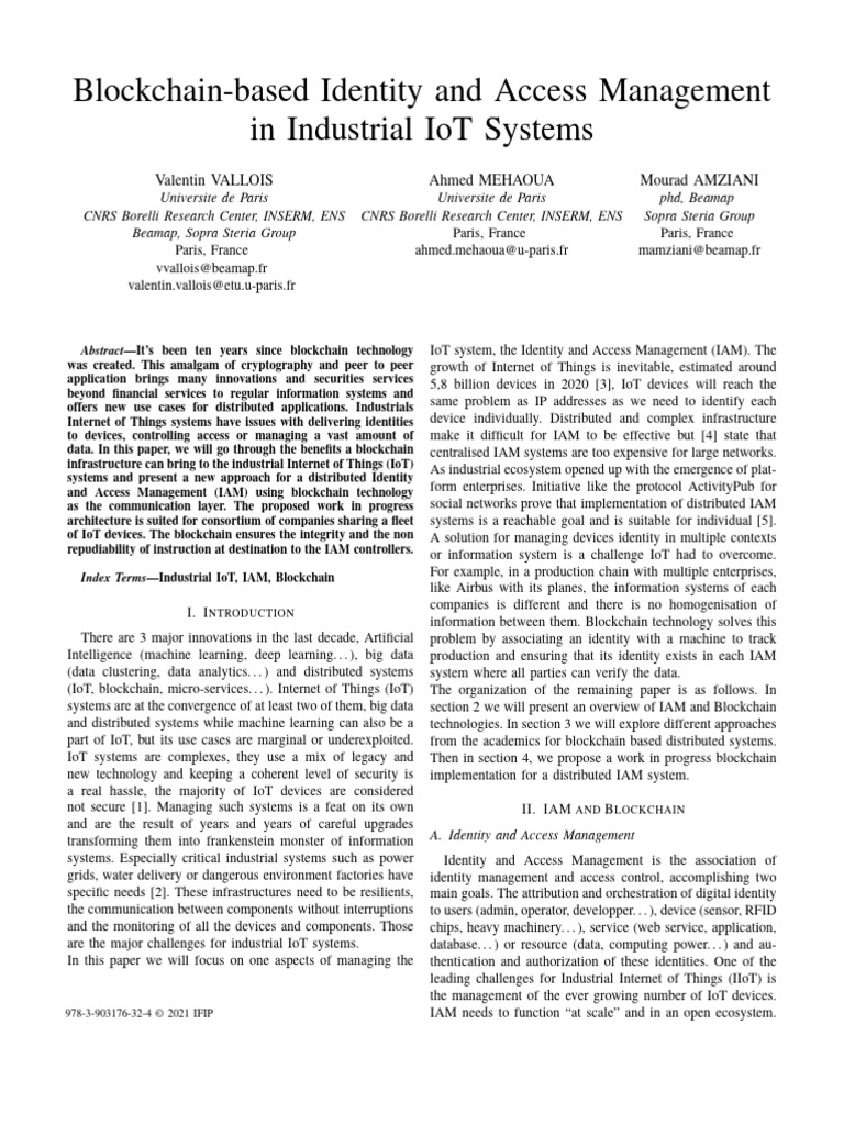 Blockchain-based Identity and Access Management | PDF | Internet Of Things | Database Transaction