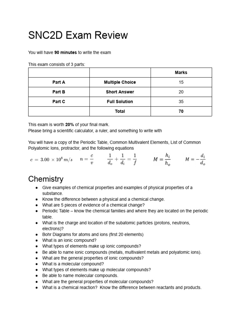 SNC2D Exam Review | PDF | Chemistry | Mitosis